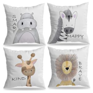 tizzer inspirational quote cute lion giraffe zebra hippo pillow case,18x18 inch animals pillowcase set of 4,gifts for kids girl boy,decorate home kids room bedroom living room nursery classroom