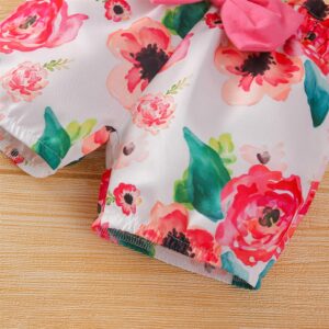 GRNSHTS Kids Baby Girl Sister Floral Outfits Promoted To Big Sister Short Sleeve Shirt+Floral Bowknot Shorts+Headband 3Pcs Clothes (Rose Red, 12-18 Months)