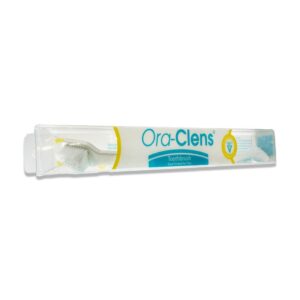 ora-clens dual ended toothbrush- ergonomic angled design, long flexible neck, lightweight, comfortable, helps control tartar, plaque & bad breath for dogs and cats.