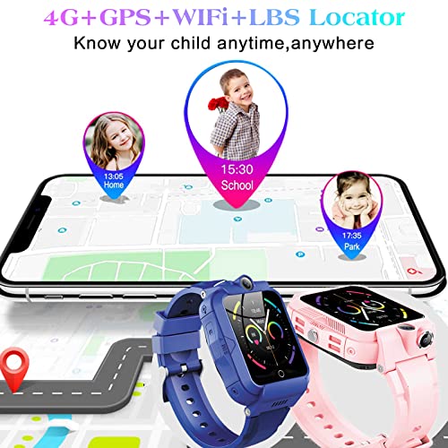 DDIOYIUR Kids Smart Watch, 4G GPS Tracker Child Phone Smartwatch with WiFi, SMS, Call, Voice Video Chat, Bluetooth, Alarm, Pedometer, Wrist Watch Suitable for 4-16 Boys Girls Birthday Gifts.