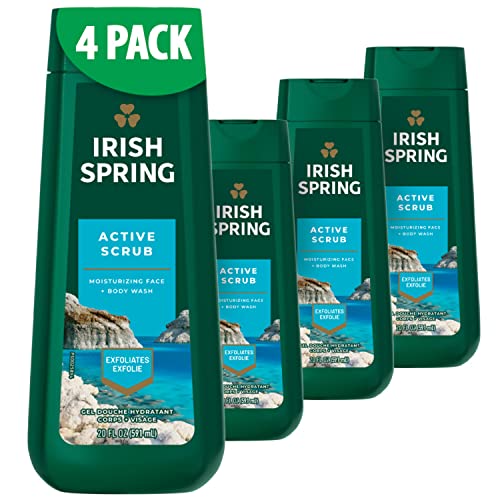 Irish Spring Mens Body Wash, Active Scrub Exfoliating Body Wash for Men, 20 Fl oz (Pack of 4)