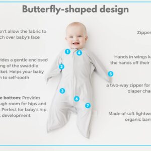 Transition Swaddle - Baby Wearable Blanket - Baby Sleep Sack - 2-Way Zipper - 95% Bamboo Viscose Fiber/5% Spandex - TOG 0.5 - Cozy Sleep Wrap designed by a pediatric (Cloud Gray, Medium 6-12 Month)