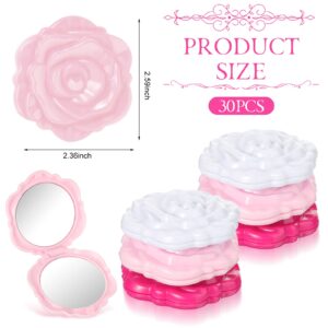 30 Pcs Compact Mirrors Bulk Pink Rose Bridal Wedding Shower Party Favors Flower Makeup Mirror Handheld Pocket Foldable Guest Women Bridesmaids Gifts Travel Breast Cancer Awareness Christmas Supplies