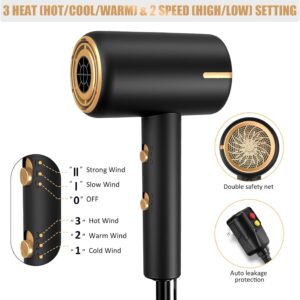 1600W Ionic Hair Dryer, Professional Negative Ion Hair Blow Dryer with Diffuser &2 Nozzles for Curly Hair, Powerful AC Motor, 3 Heating/2 Speed/Cold Settings for Women Men Kids Salon