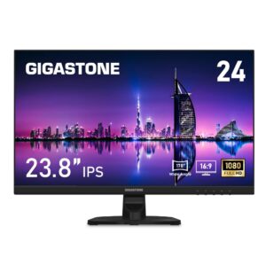 gigastone 24 inch ips led back light monitor 75hz fhd 1920 x 1080, 1080p 178° wide view frameless computer monitor 5ms, built-in speakers, eye care technology, ergonomic tilt vesa mount, hdmi vga