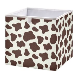 brown white cow textures storage baskets for shelves foldable collapsible storage box bins with fabric bins cube toys organizers for pantry bathroom baby cloth nursery,11 x 11inch