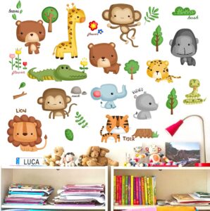 africa jungle animal wall stickers, tropical forest animal wall decals, easy to peel and stick,diy art wall decoration,for kids baby room livingroom bedroom playroom nursery kindergarten wall decor