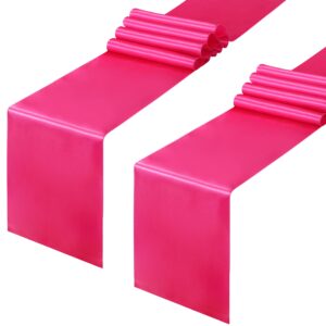 horbaunal 2 pack hot pink satin table runner 12 x 108 inch, smooth table runners for wedding banquets birthday party