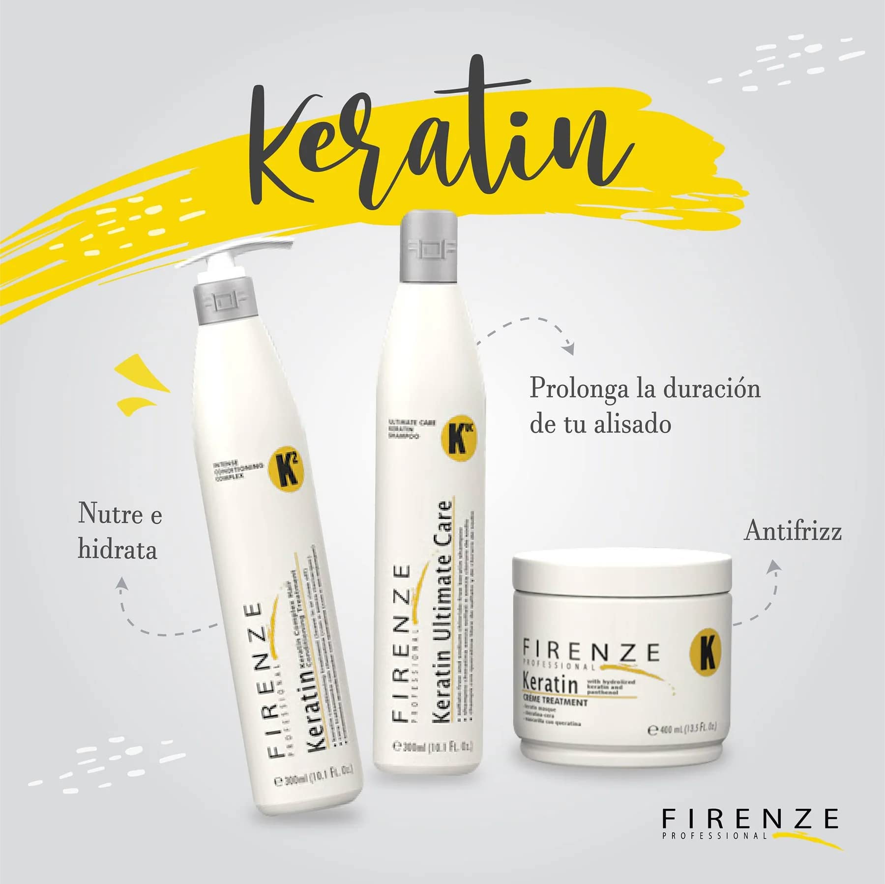 Firenze Professional Keratin Care Bundle - Keratin Complex Shampoo and Intense Conditioning Complex Pack, Includes Gift Bag