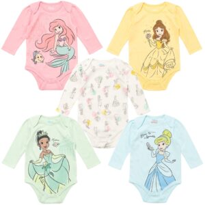 disney princess ariel belle cinderella newborn baby girls 5 pack bodysuits blue/green/pink/white/yellow 3-6 months