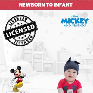 Disney Mickey Mouse Newborn Baby Boys Bodysuit Pants and Hat 3 Piece Outfit Set Red/Gray 6-9 Months