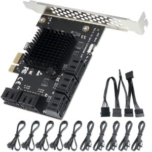 sata expansion card 10 ports, sata pcie card,6gbps pci express x1 to sata 3.0 controller card for windows xp/7/8/10 ssd hdd