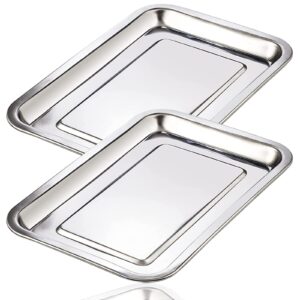 dental tray - lyuxzad 2 pack stainless steel trays 12.6" x 10.6" x 0.8" flat tray for dental piercing lab instrument kitchen baking pet bathroom tools (2pcs)