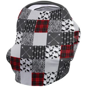 baby car seat covers for newborns red black buffalo plaid zebra pattern arrow forest elk carseat cover for girl boy soft breathable fabric stretchy adjustable nursing breastfeeding covers 26x27.6 inch