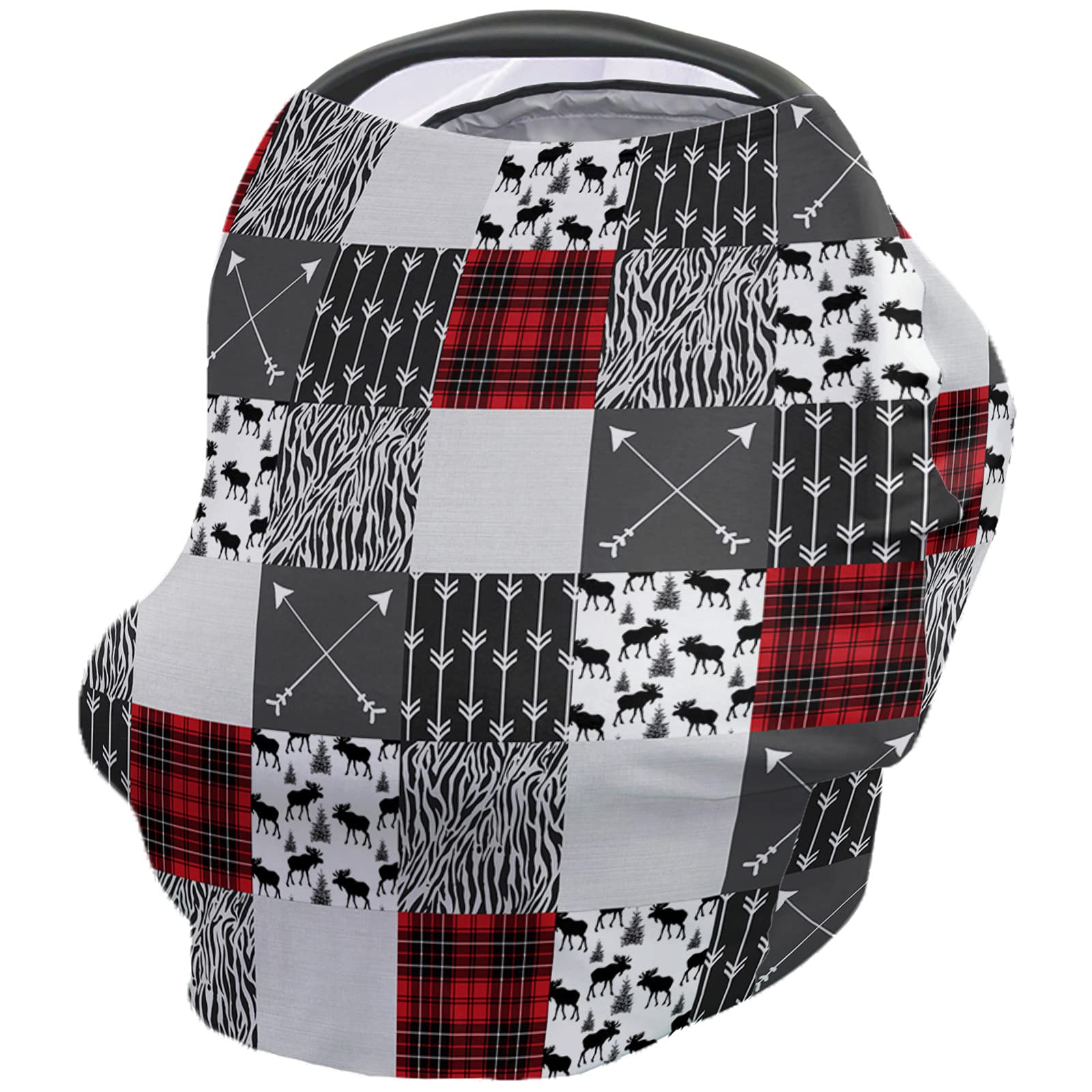 Baby Car Seat Covers for Newborns Red Black Buffalo Plaid Zebra Pattern Arrow Forest Elk Carseat Cover for Girl Boy Soft Breathable Fabric Stretchy Adjustable Nursing Breastfeeding Covers 26x27.6 inch