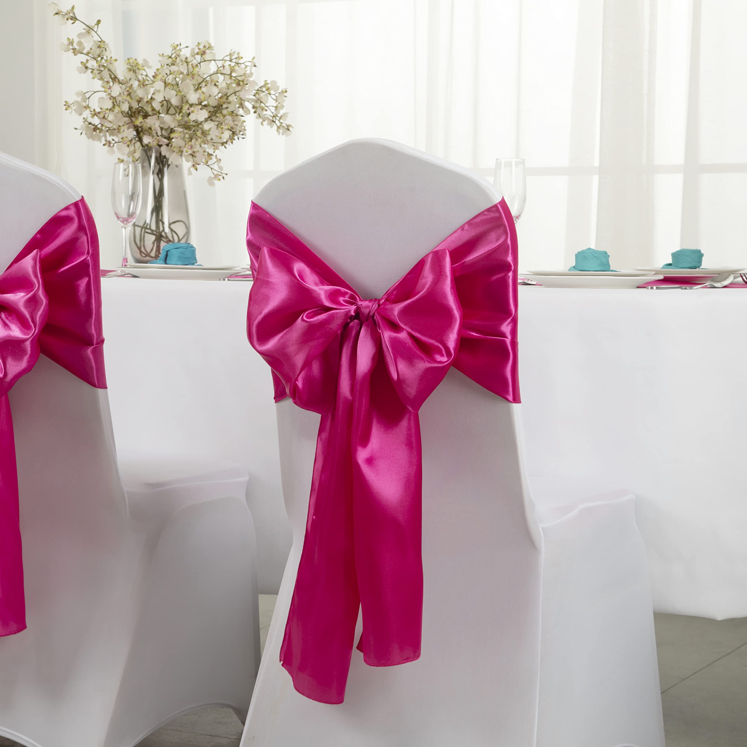 Horbaunal 2 Pack Hot Pink Satin Table Runner 12 x 108 Inch, Smooth Table Runners for Wedding Banquets Birthday Party