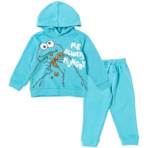 sesame street cookie monster infant baby boys fleece pullover hoodie and pants outfit set blue 24 months