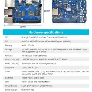 Banana Pi BPI-M5 Amlogic S905X3 Single Board Computer with LPDDR4 4GB RAM and 16GB eMMC Storage for AIOT Support Android Debian Raspbian Armbian