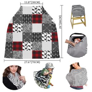 Baby Car Seat Covers for Newborns Red Black Buffalo Plaid Zebra Pattern Arrow Forest Elk Carseat Cover for Girl Boy Soft Breathable Fabric Stretchy Adjustable Nursing Breastfeeding Covers 26x27.6 inch