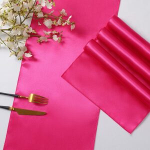 Horbaunal 2 Pack Hot Pink Satin Table Runner 12 x 108 Inch, Smooth Table Runners for Wedding Banquets Birthday Party