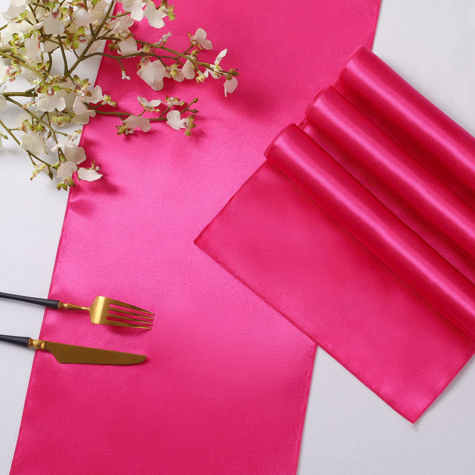 Horbaunal 2 Pack Hot Pink Satin Table Runner 12 x 108 Inch, Smooth Table Runners for Wedding Banquets Birthday Party