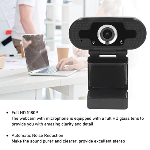 Jeanoko PC Camera, Automatic Noise Reduction ABS Universal Computer Webcam Full HD 1080P for Notebook for Webinar