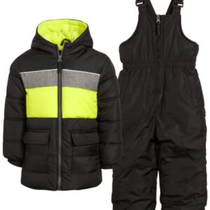 iXtreme Boys' Snowsuit - 2 Piece Heavyweight Insulated Ski Jacket and Snow Bib (12M-7), Size 18M, Black/Lime Green