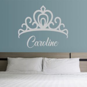 Personalized Name Vinyl Wall Decal with Princess Crown - Tiara Home Decor for Teen Girl's Bedroom, Nursery, or Playroom - Removable Sticker