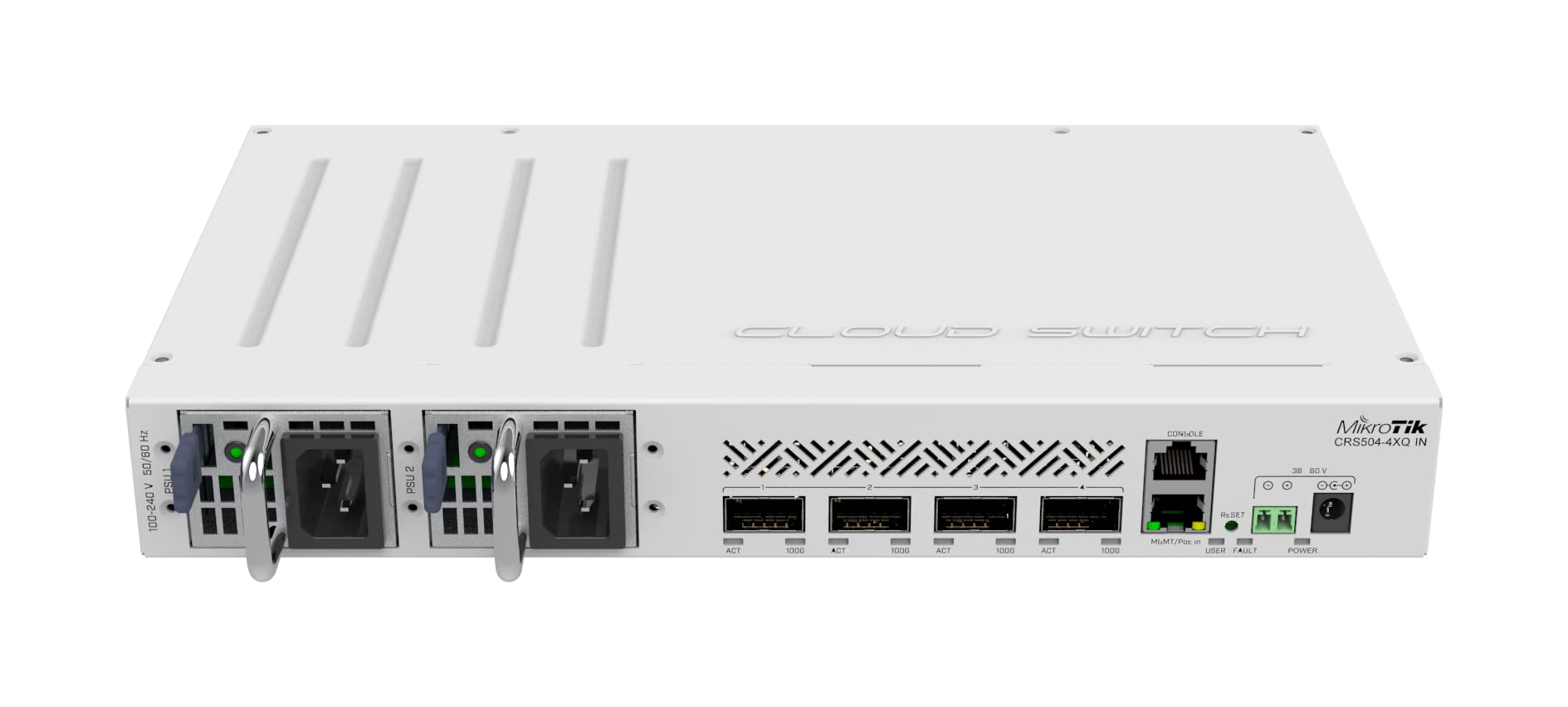 MikroTik CRS504-4XQ-IN Cloud Router Switch 650MHz 4xQSFP28 Compatible with 40G, 25G, 10G, and 1G Fiber Connections