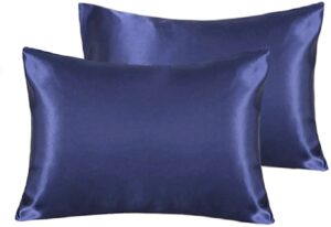 luxury 2 pack zippered satin pillowcaes, luxury and silky soft travel zip pillow cases (standard, navy)