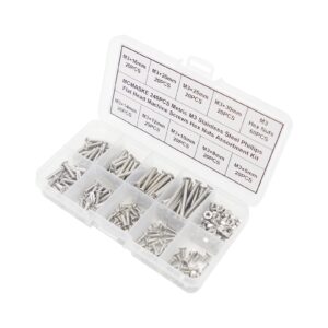 MCMASKE 240PCS M3 Stainless Steel Phillips Flat Head Machine Screws Hex Nuts Assortment Kit