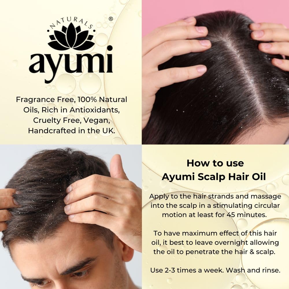 Ayumi Bio-Active Scalp & Hair Oil | Clinically Tested to Reduce Dandruff and Dry Flakes | Soothes Itchy Scalp | Pre Shampoo Treatment | Nourishes & Protects Hair Strands | 5.1 Fl Oz