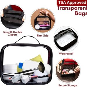 Bolsafy Clear Makeup Bags with Zipper 3pcs in Black, 6.5 x 8.3 inches - Quart Size, TSA Approved Toiletry Bag - Waterproof & Leak-Resistant PVC Clear Travel Bags – Perfect for Women, Men & Kids