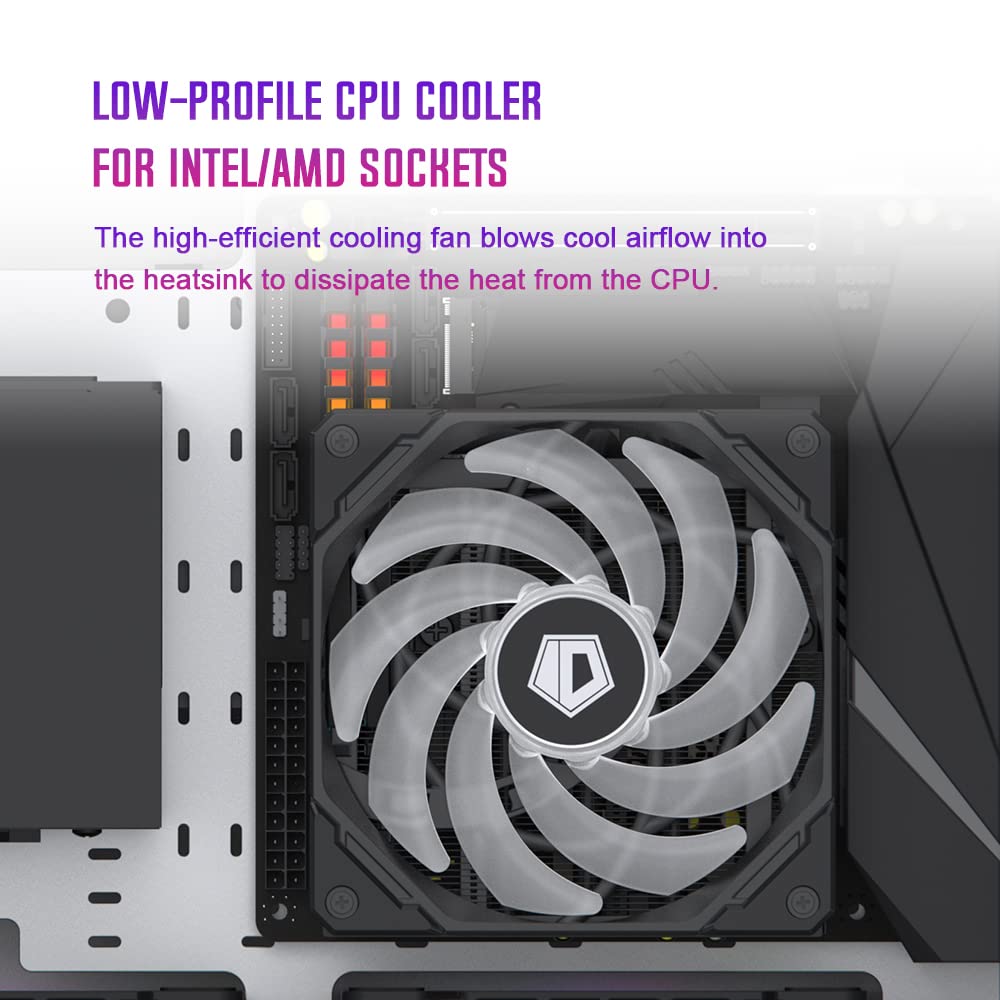 ID-COOLING IS-55 ARGB CPU Cooler Low Profile 57mm Height CPU Air Cooler ARGB 5 Heatpipes 120x120x15mm Slim Fan, CPU Fan for Intel LGA1700/115X/1200; AMD AM4/AM5, For Desktop