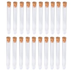 20pcs clear plastic test tubes with cork stoppers, 15x100mm sample storage tube plastic tubes with lids for laboratory jewelry beads powder spice liquid candy storage