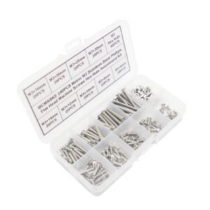 MCMASKE 240PCS M3 Stainless Steel Phillips Flat Head Machine Screws Hex Nuts Assortment Kit