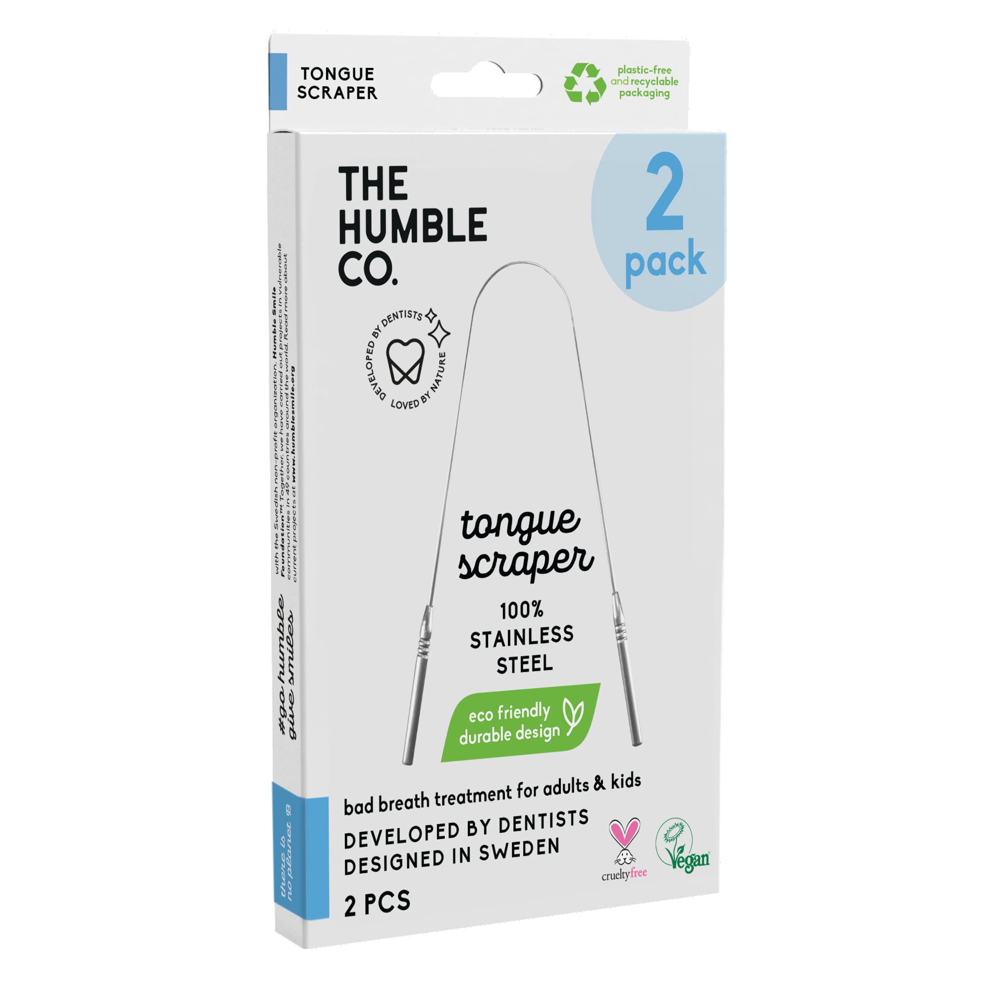 The Humble Co. Tongue Scraper – 100% Stainless Steel Tongue Cleaner, For Superior Oral Care, Dental Hygiene and Tongue Cleaning, Helps Eliminate Bad Breath, BPA Free (2pk)