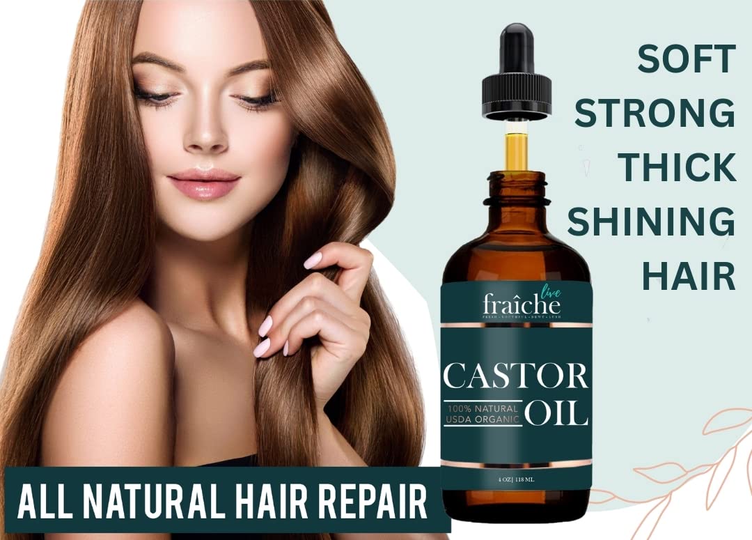 Organic Castor Oil (4oz) + Filled Mascara Tube, 100% USDA Pure, Cold Pressed, Hexane Free Lash Serum by Live Fraiche - Hair Growth Oil for Eyelashes, Eyebrows, Hair - Brow and Hair Treatment Oil