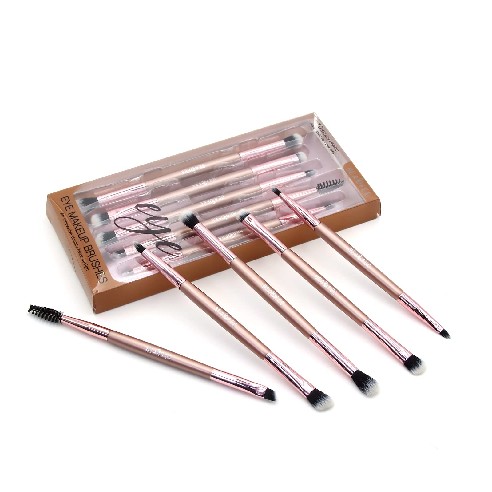 EyeShadow Brush Set Double Sided Make Up Brushes Eyeshadow 5 Pcs Eyeliner Brush for Makeup,Professional Eye Shadow Blending Concealer Eyebrow Eye Liners Premium Synthetic Eye Makeup Brushes（Rose Gold)