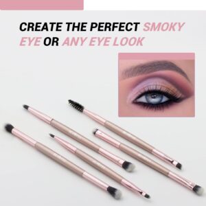 EyeShadow Brush Set Double Sided Make Up Brushes Eyeshadow 5 Pcs Eyeliner Brush for Makeup,Professional Eye Shadow Blending Concealer Eyebrow Eye Liners Premium Synthetic Eye Makeup Brushes（Rose Gold)