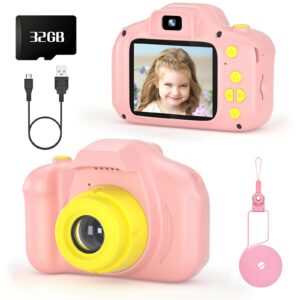 miiulodi kids selfie camera children digital cameras for kids birthday 3-9 year old girls outdoor toys child video record for toddler age 3 4 5 6 7 8 9 years old girl with 32gb