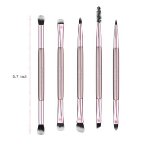 EyeShadow Brush Set Double Sided Make Up Brushes Eyeshadow 5 Pcs Eyeliner Brush for Makeup,Professional Eye Shadow Blending Concealer Eyebrow Eye Liners Premium Synthetic Eye Makeup Brushes（Rose Gold)