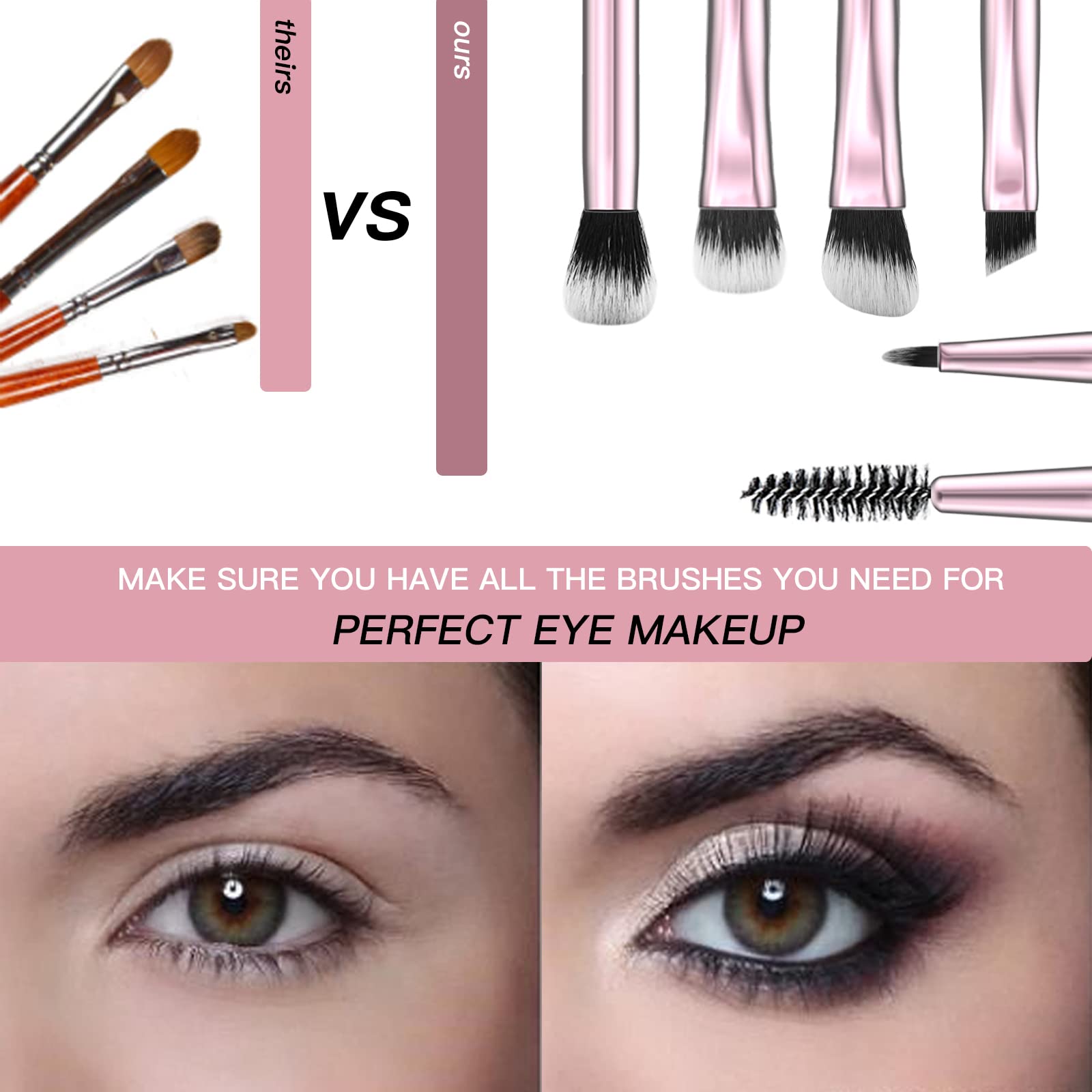 EyeShadow Brush Set Double Sided Make Up Brushes Eyeshadow 5 Pcs Eyeliner Brush for Makeup,Professional Eye Shadow Blending Concealer Eyebrow Eye Liners Premium Synthetic Eye Makeup Brushes（Rose Gold)