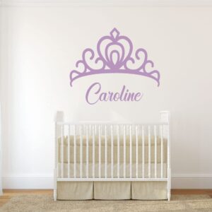 Personalized Name Vinyl Wall Decal with Princess Crown - Tiara Home Decor for Teen Girl's Bedroom, Nursery, or Playroom - Removable Sticker