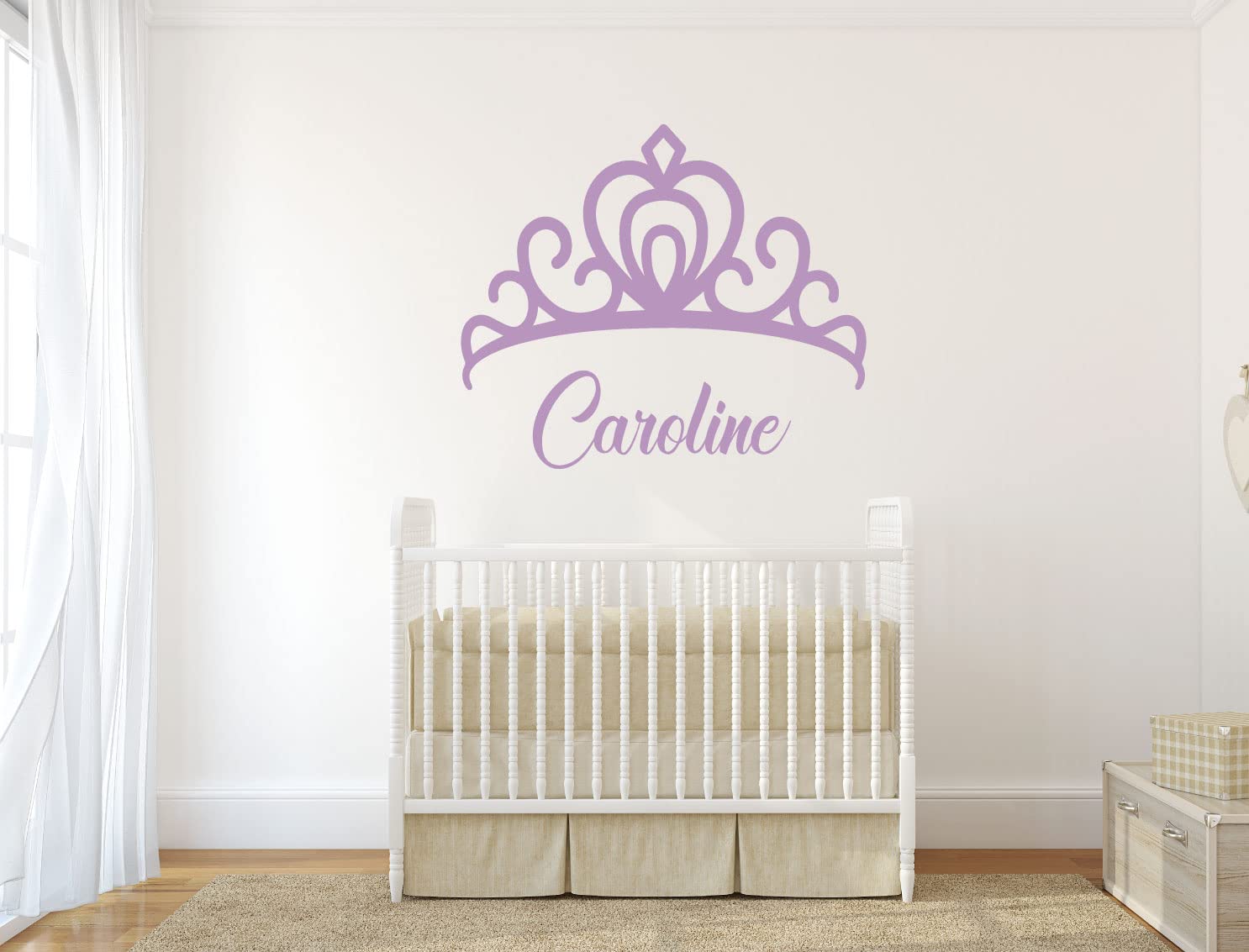 Personalized Name Vinyl Wall Decal with Princess Crown - Tiara Home Decor for Teen Girl's Bedroom, Nursery, or Playroom - Removable Sticker