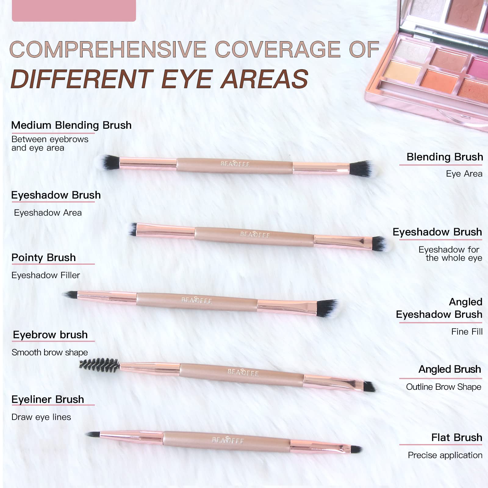 EyeShadow Brush Set Double Sided Make Up Brushes Eyeshadow 5 Pcs Eyeliner Brush for Makeup,Professional Eye Shadow Blending Concealer Eyebrow Eye Liners Premium Synthetic Eye Makeup Brushes（Rose Gold)