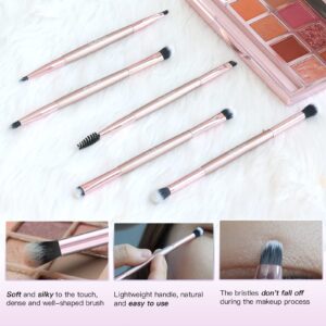 EyeShadow Brush Set Double Sided Make Up Brushes Eyeshadow 5 Pcs Eyeliner Brush for Makeup,Professional Eye Shadow Blending Concealer Eyebrow Eye Liners Premium Synthetic Eye Makeup Brushes（Rose Gold)