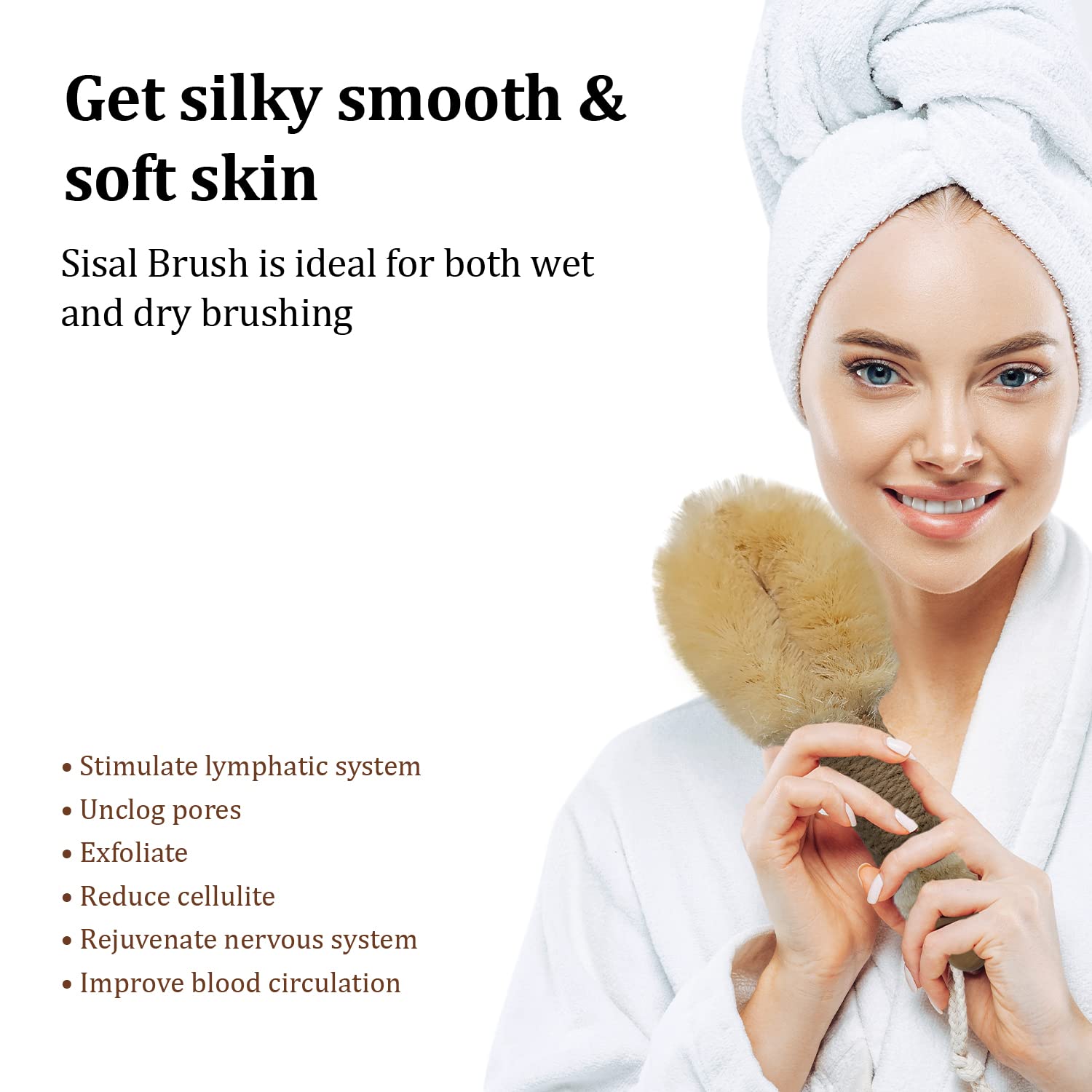 Sisal Dry Body Brush, Natural Bristle Exfoliating Brush, Body Scrubber for Skincare and Beauty to Improve Blood Circulation Exfoliate Skin, Healthy Therapeutics, Reduce Cellulite, Stop Ingrown Hairs