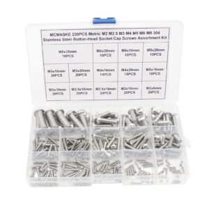 mcmaske metric m2 m2.5 m3 m4 m5 m6 m8 304 stainless steel button head socket cap screws assortment kit