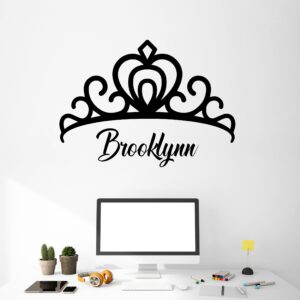 Personalized Name Vinyl Wall Decal with Princess Crown - Tiara Home Decor for Teen Girl's Bedroom, Nursery, or Playroom - Removable Sticker